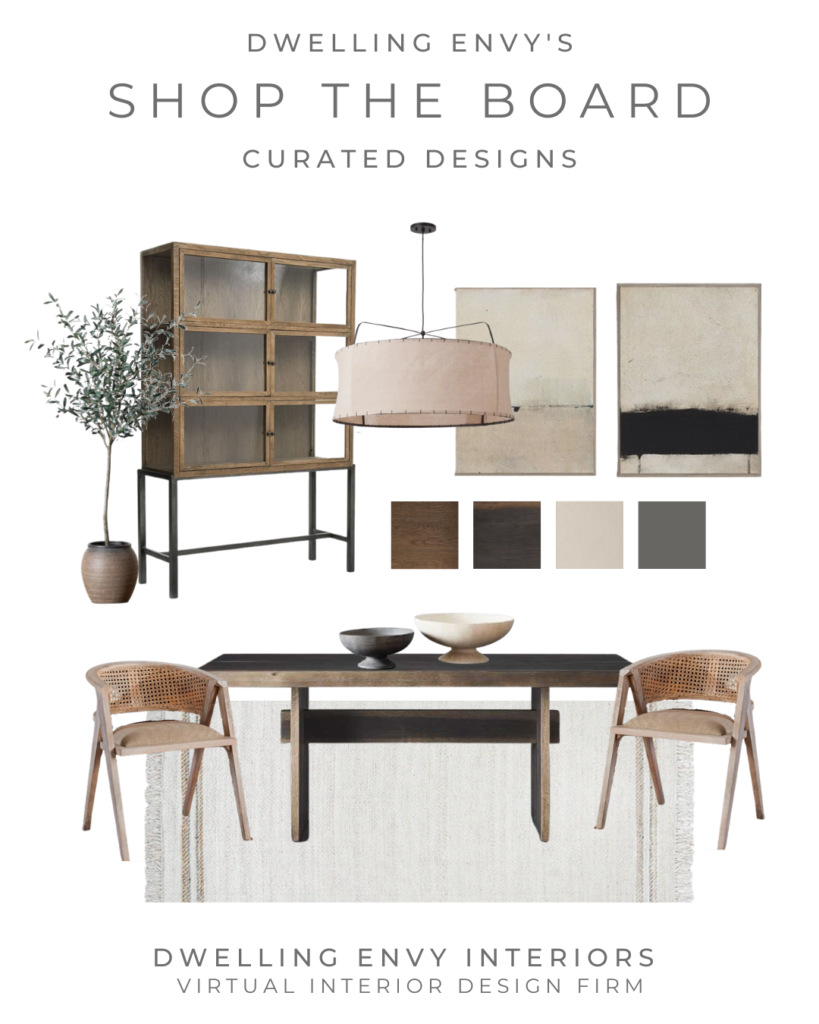 industrial modern dining room design board | Dwelling Envy Interiors